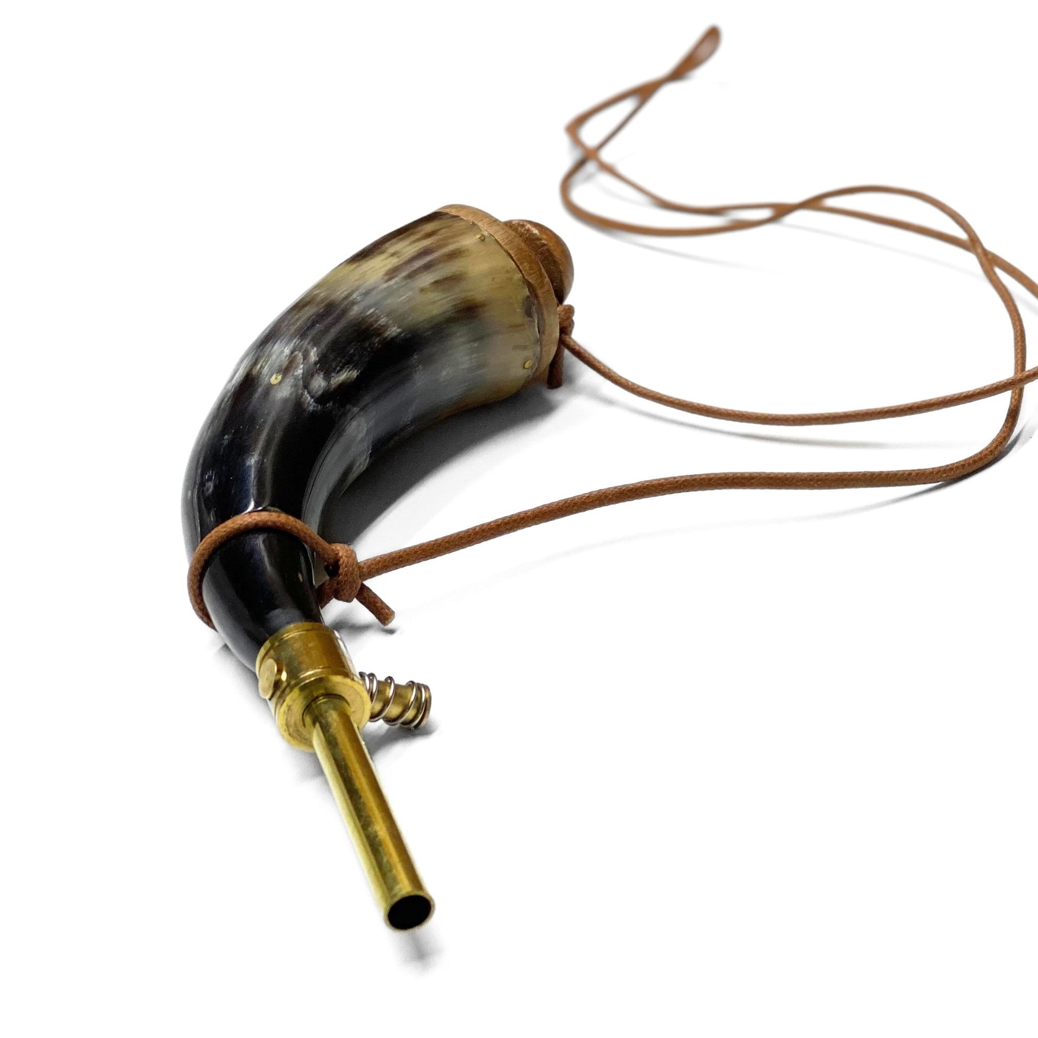 Genuine Buffalo Powder Horn with Easy Brass Loader — Leather Unlimited