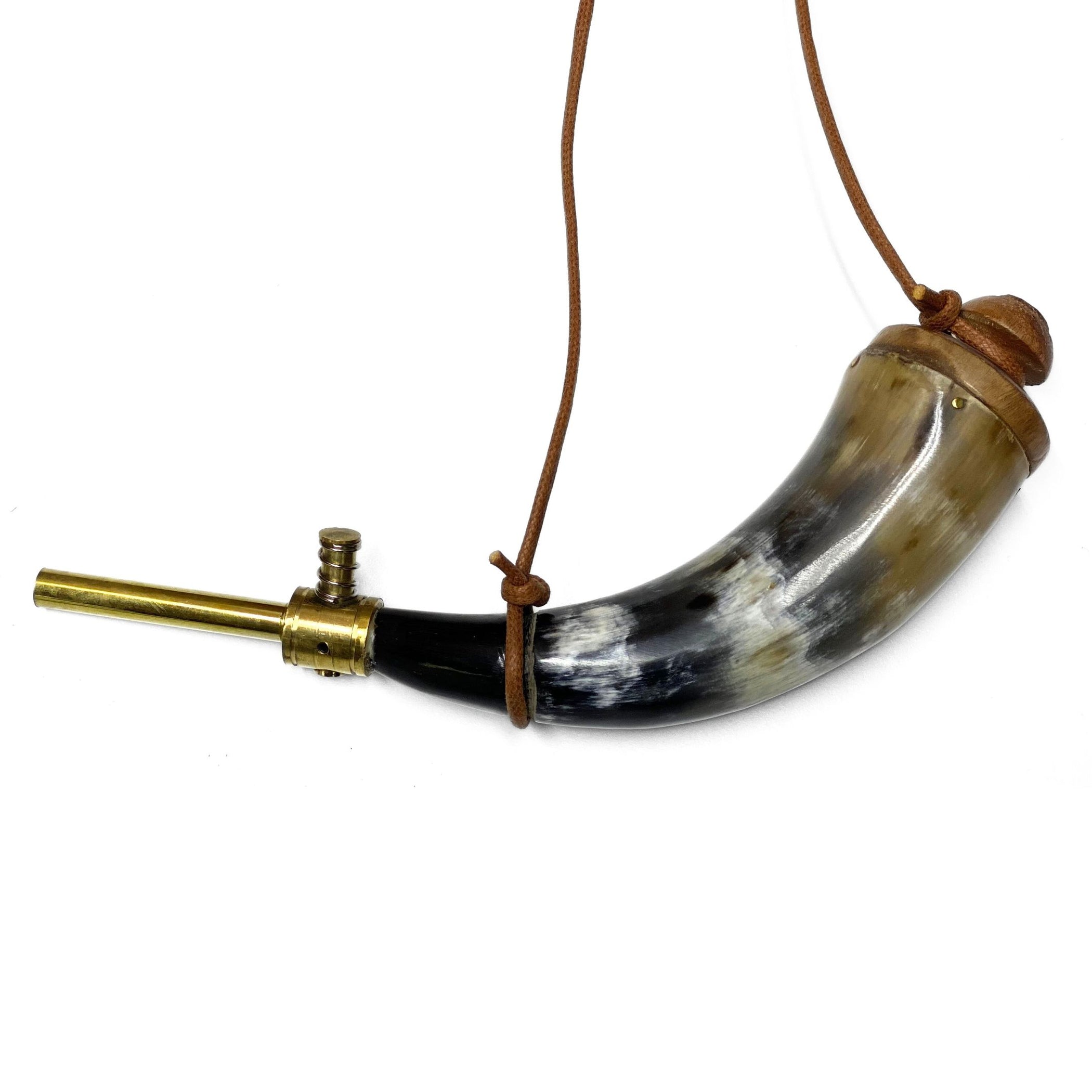 Genuine Buffalo Powder Horn with Easy Brass Loader — Leather Unlimited