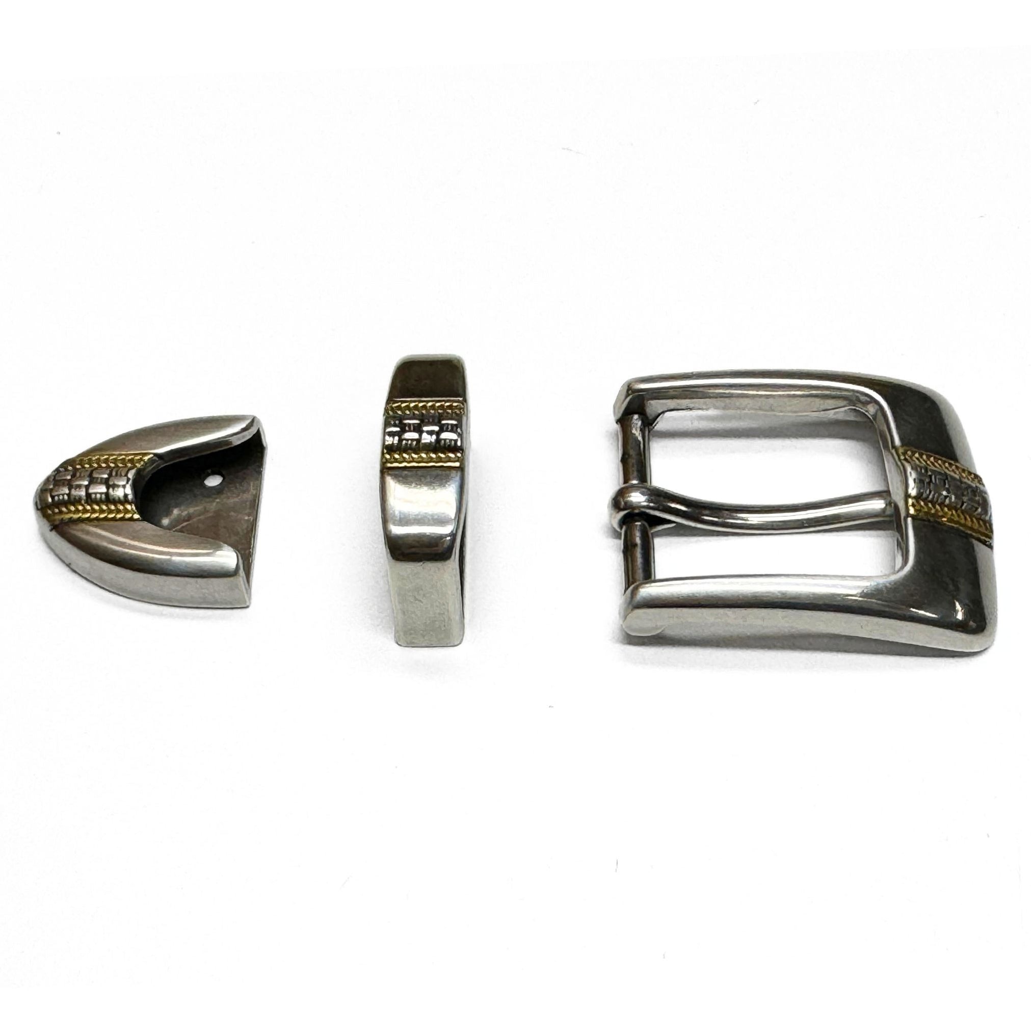 Three Piece Sterling Silver Plated Belt Buckle Set - Fits up to 1 1/8 ...