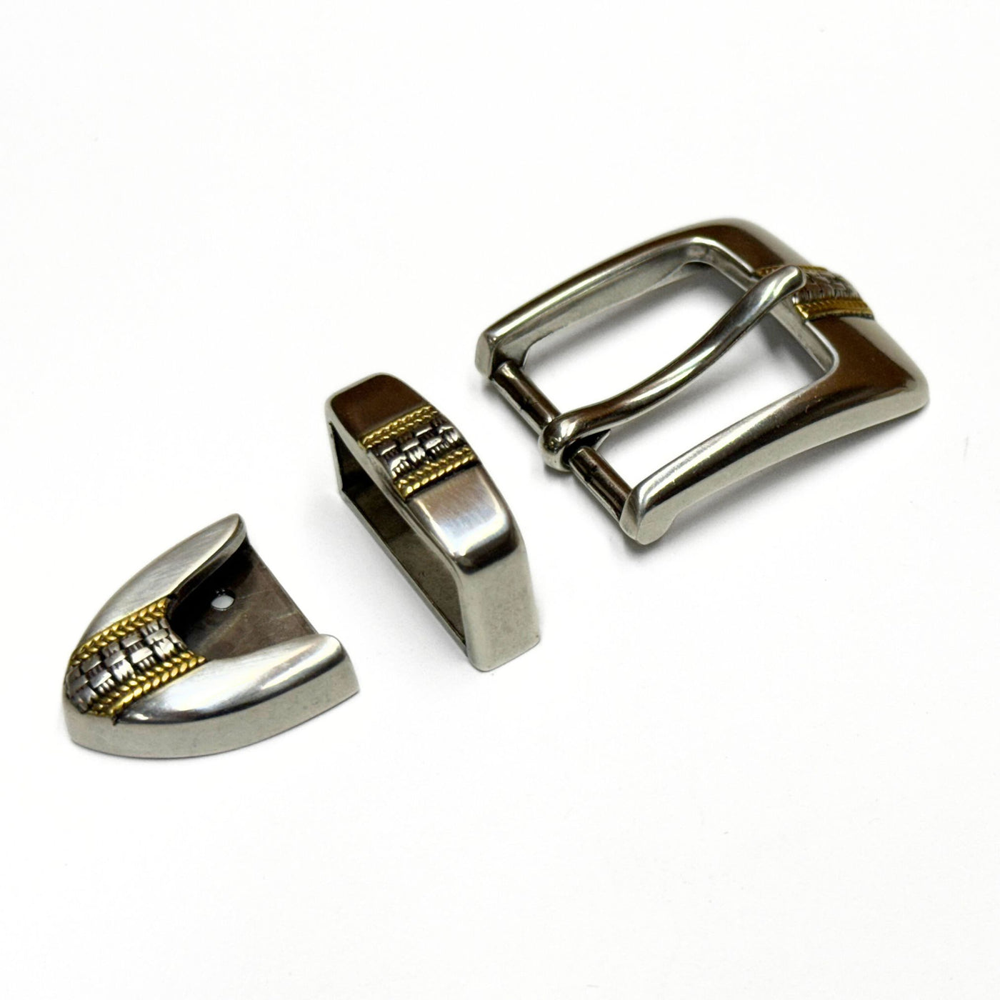 Three Piece Sterling Silver Plated Belt Buckle Set - Fits up to 1 1/8 ...