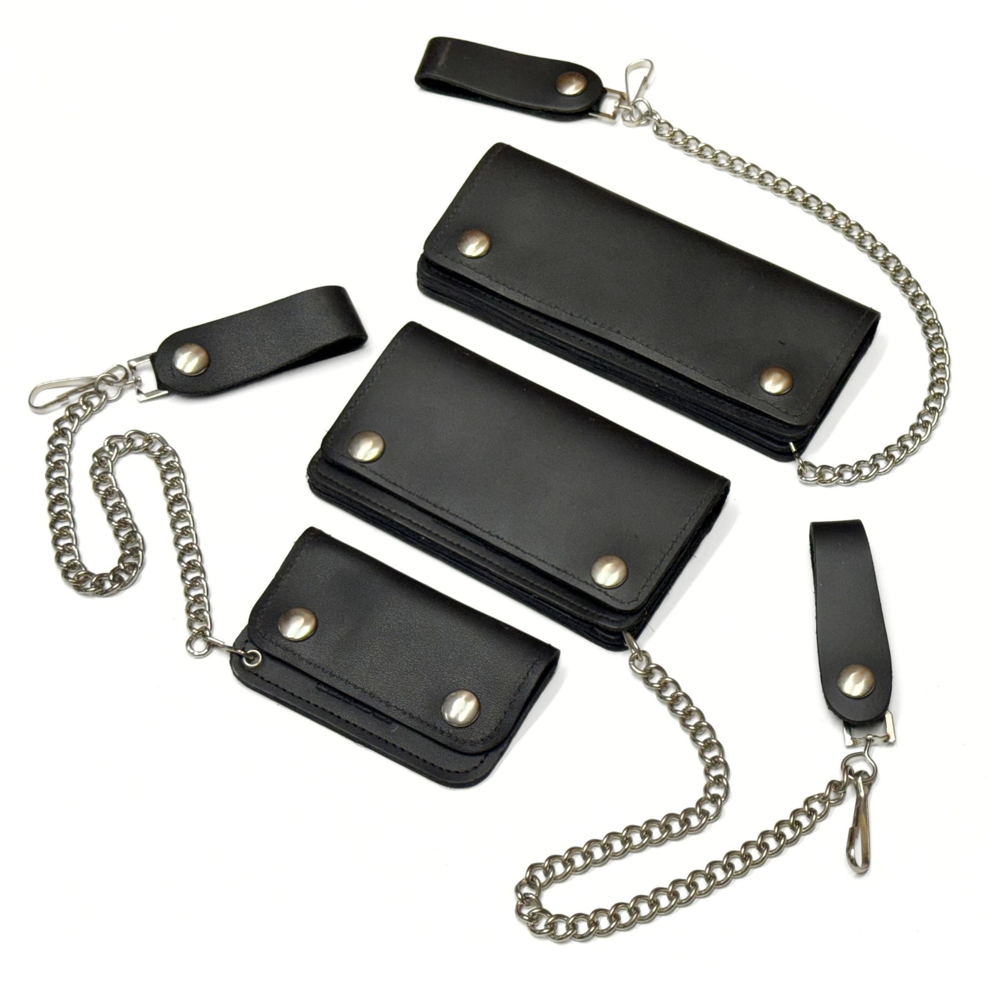 Black Leather Trucker Wallet With Chain - Biker Snap Wallet - Regular ...
