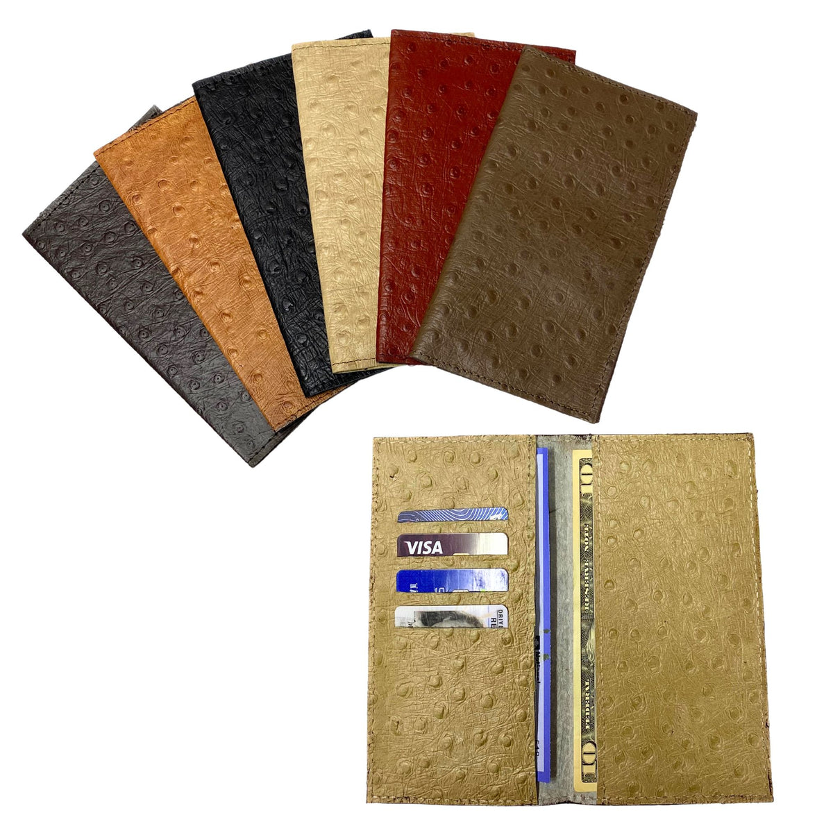 Ostrich Print Leather Checkbook Cover - Leather Wallet Accessory ...