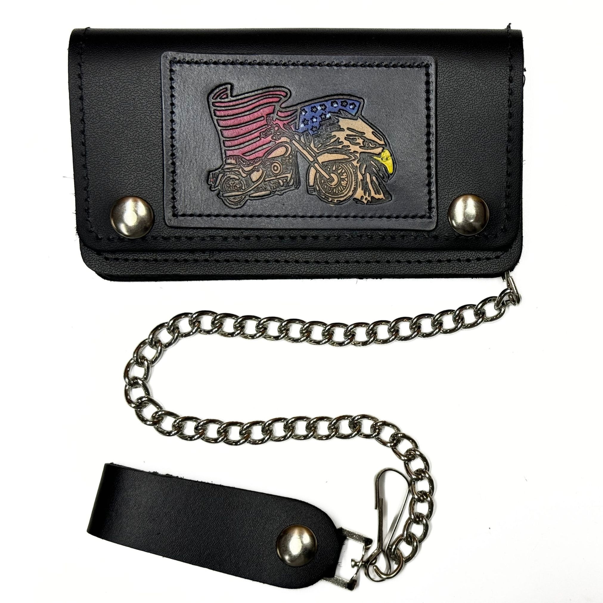 Small Embossed Leather Trucker Wallets with Chain - Deer - Eagle & Bik ...