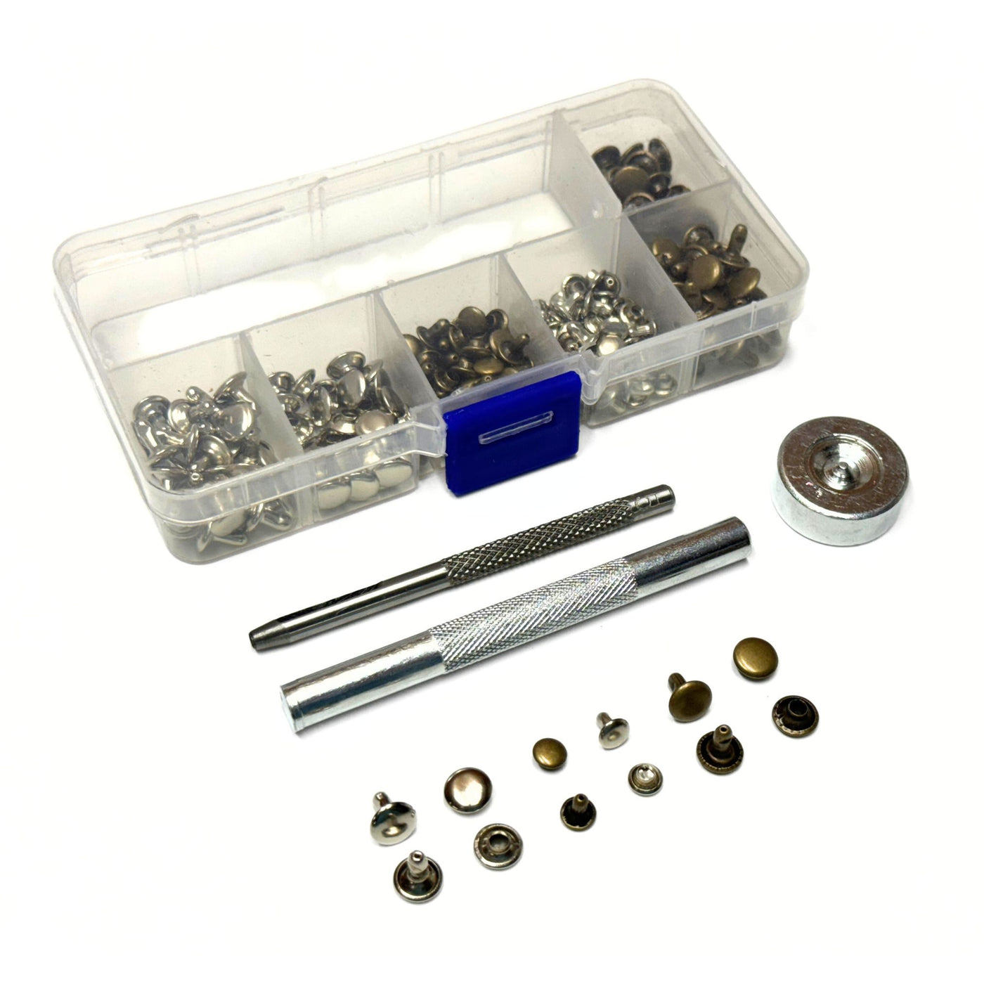 120 Piece Rivet Set with Hole Punch, Rivet Setter, and Storage Case ...