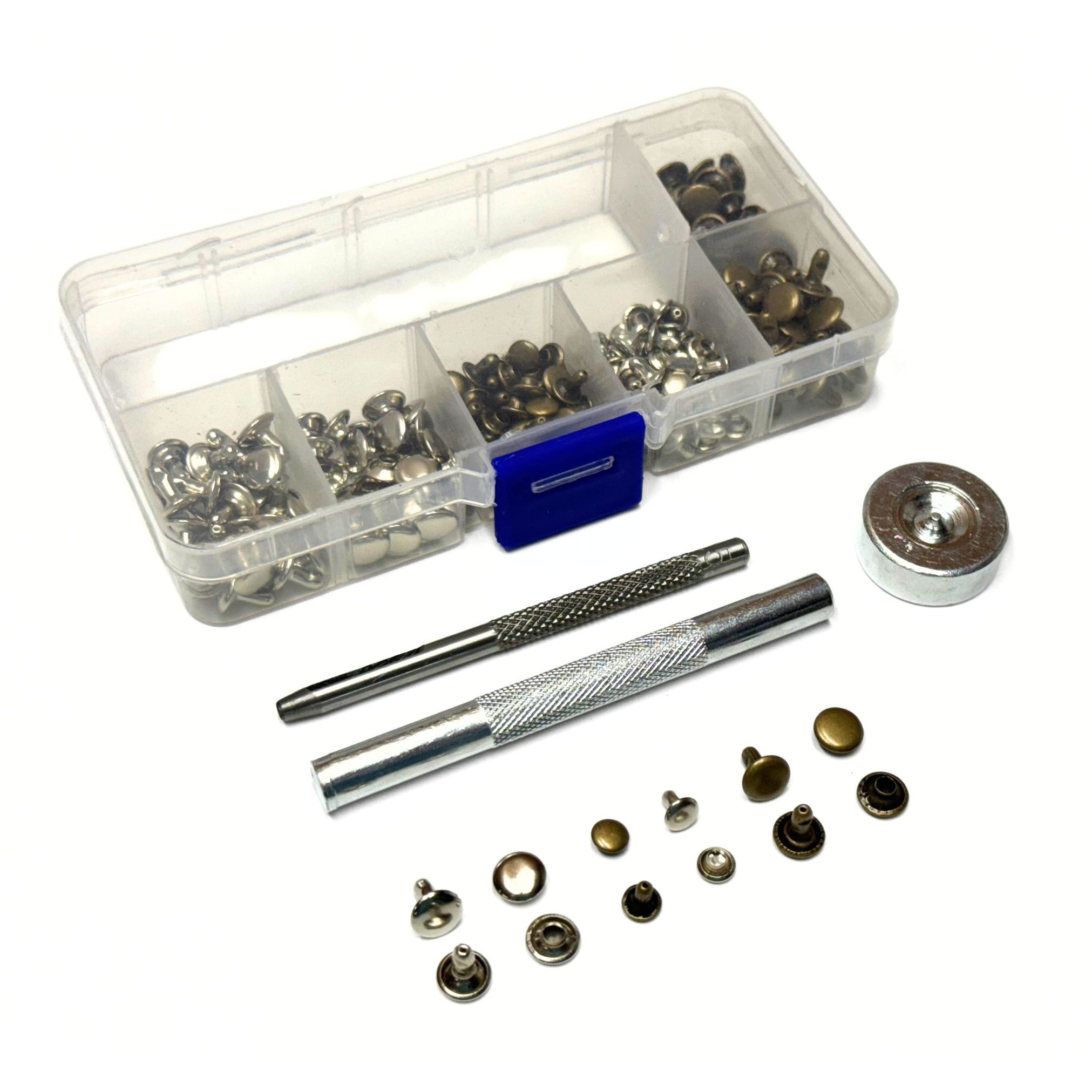 120 Piece Rivet Set with Hole Punch, Rivet Setter, and Storage Case ...