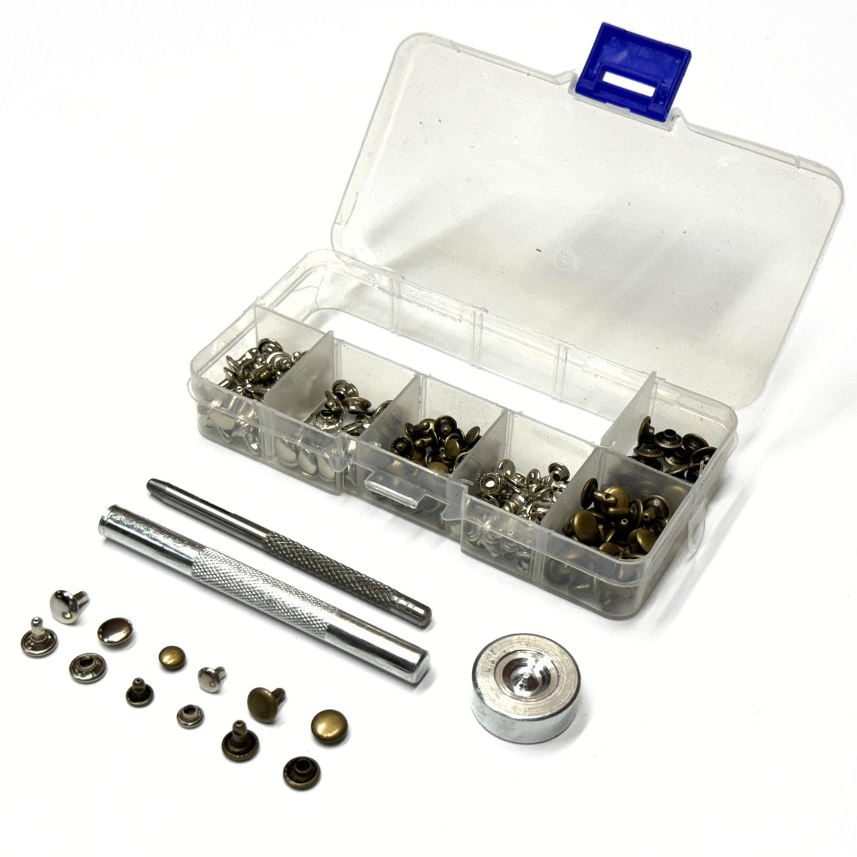 120 Piece Rivet Set with Hole Punch, Rivet Setter, and Storage Case ...