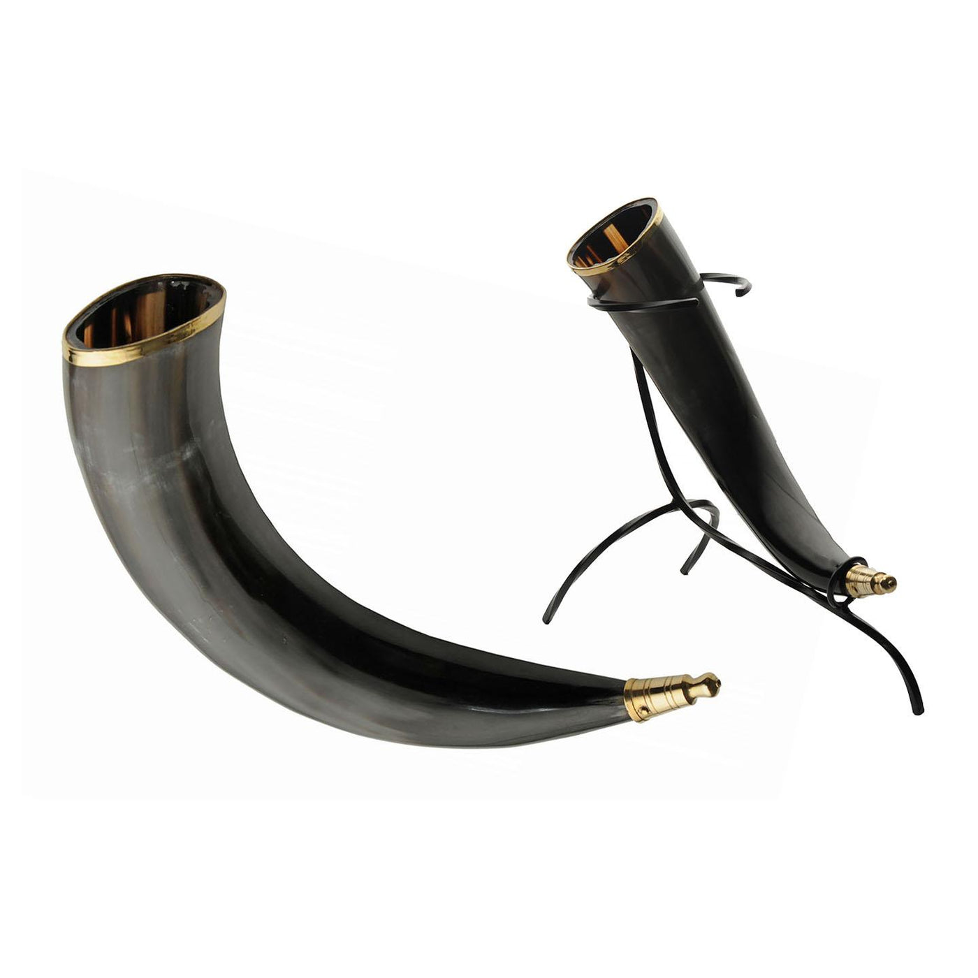 Authentic Buffalo Horn with Brass Accent and Iron Stand - 12" Viking D ...