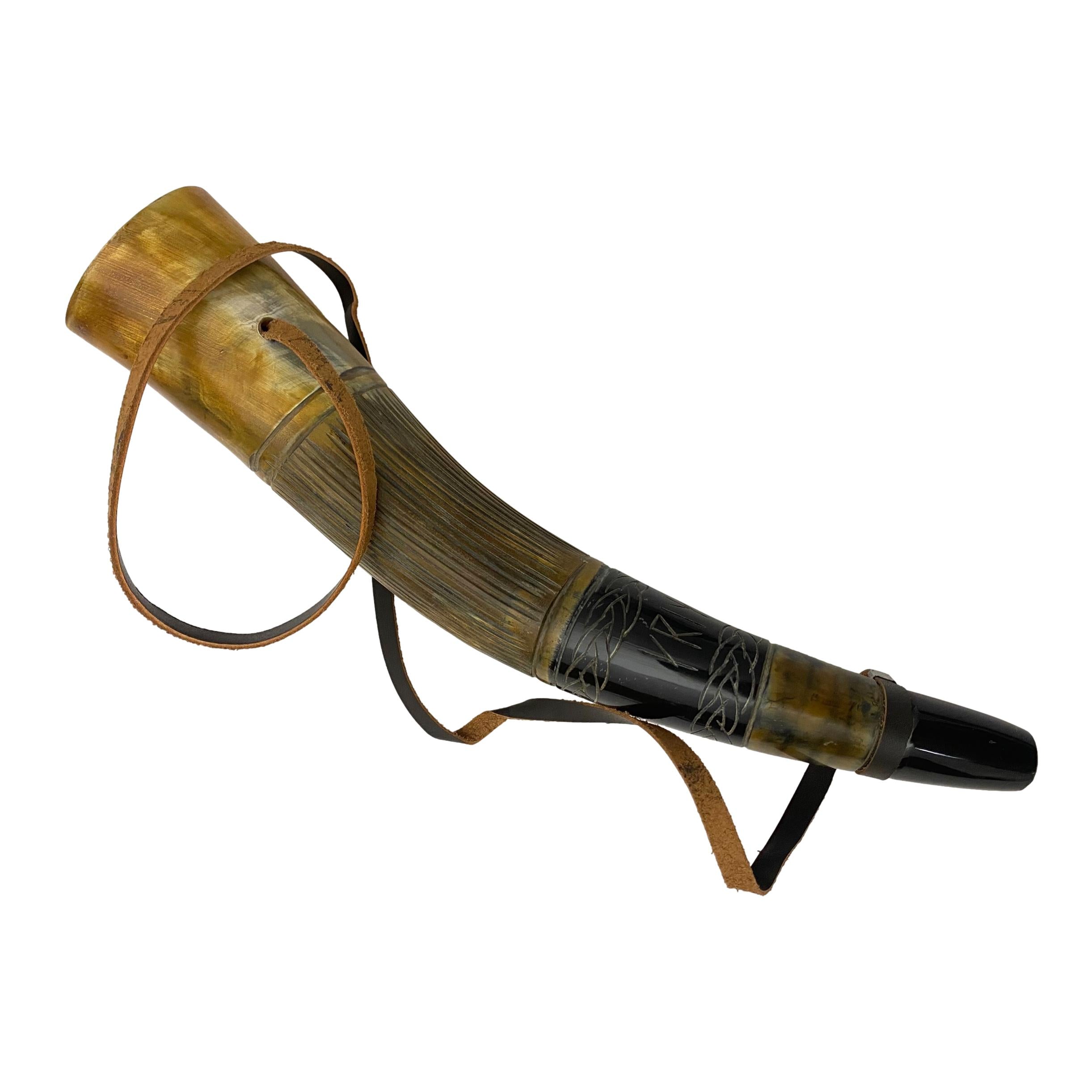 Etched Blowing War Horn - Sounding Buffalo Horn with Leather Strap - H ...