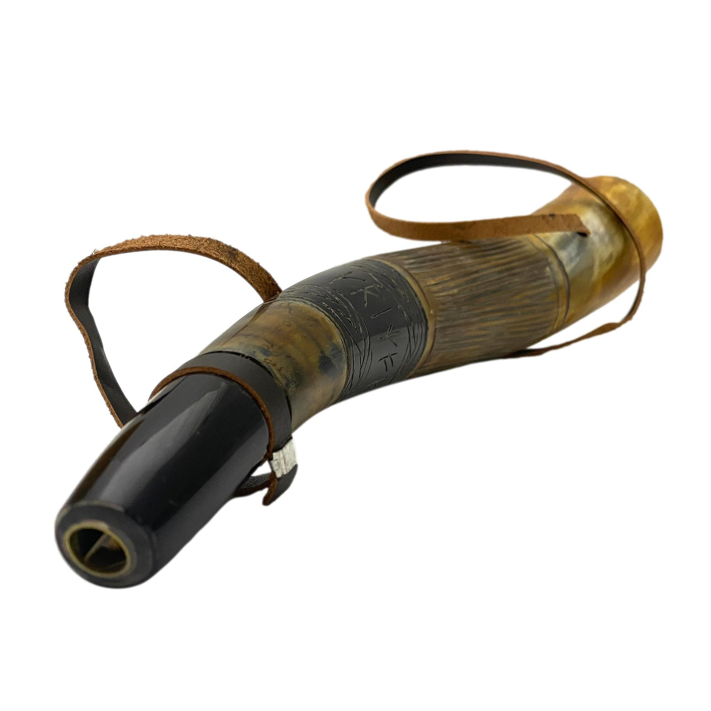 Etched Blowing War Horn - Sounding Buffalo Horn with Leather Strap - H ...