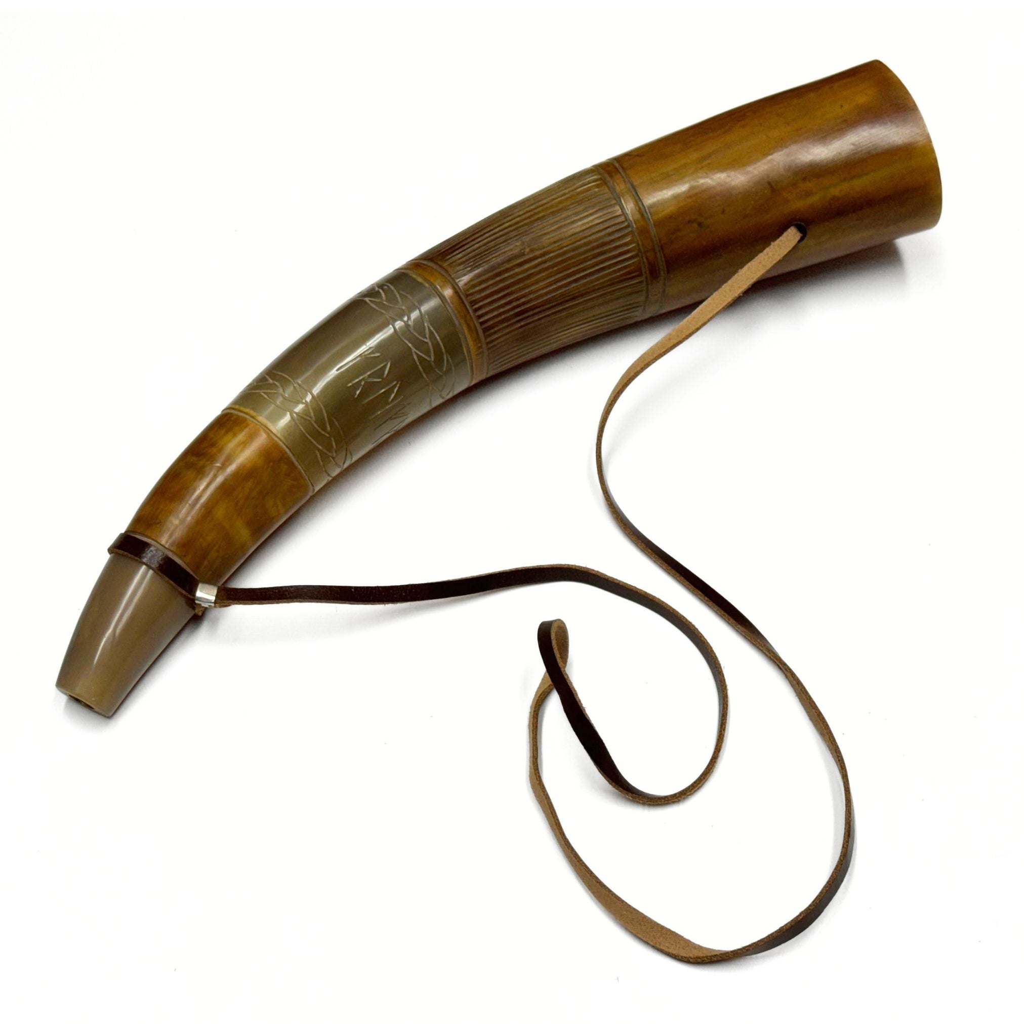 Etched Blowing War Horn - Sounding Buffalo Horn with Leather Strap - H ...