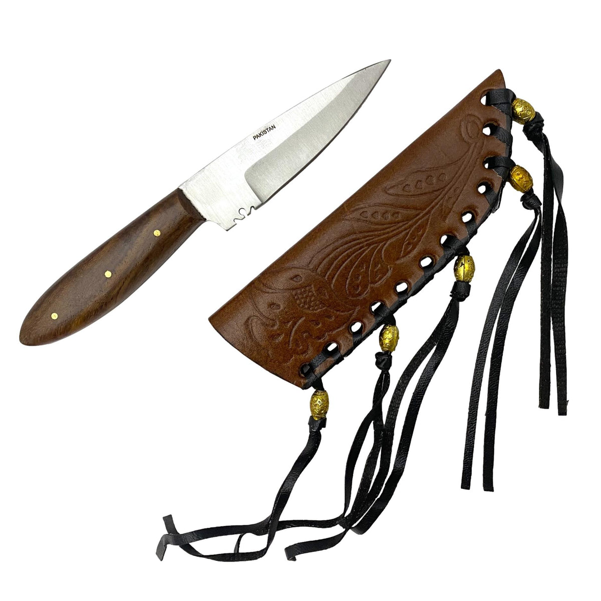6.75" Patch Knife with Burlwood Handle and Leather Sheath — Leather ...