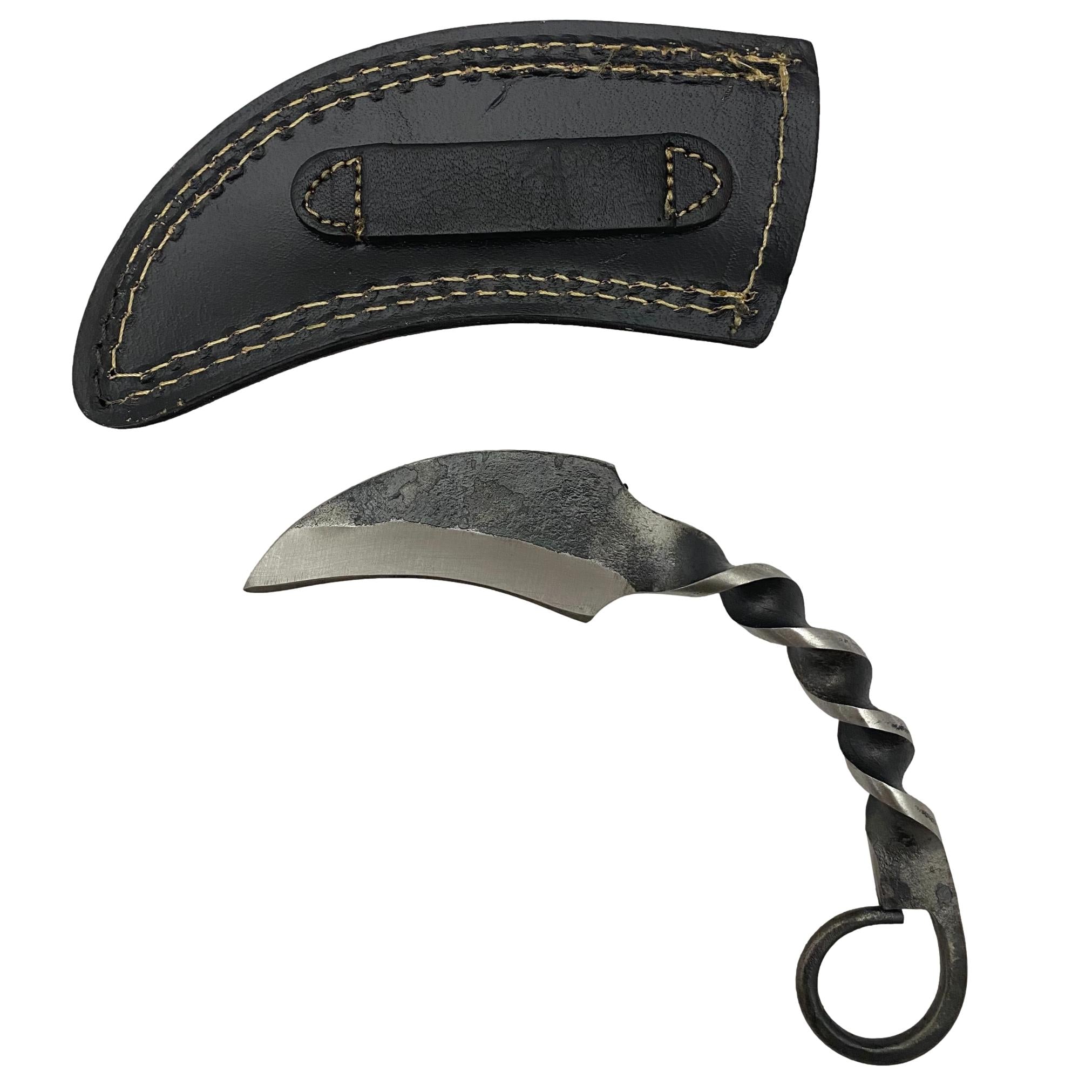 Forged Railroad Spike Twist Karambit - Unique Carbon Steel Knife ...