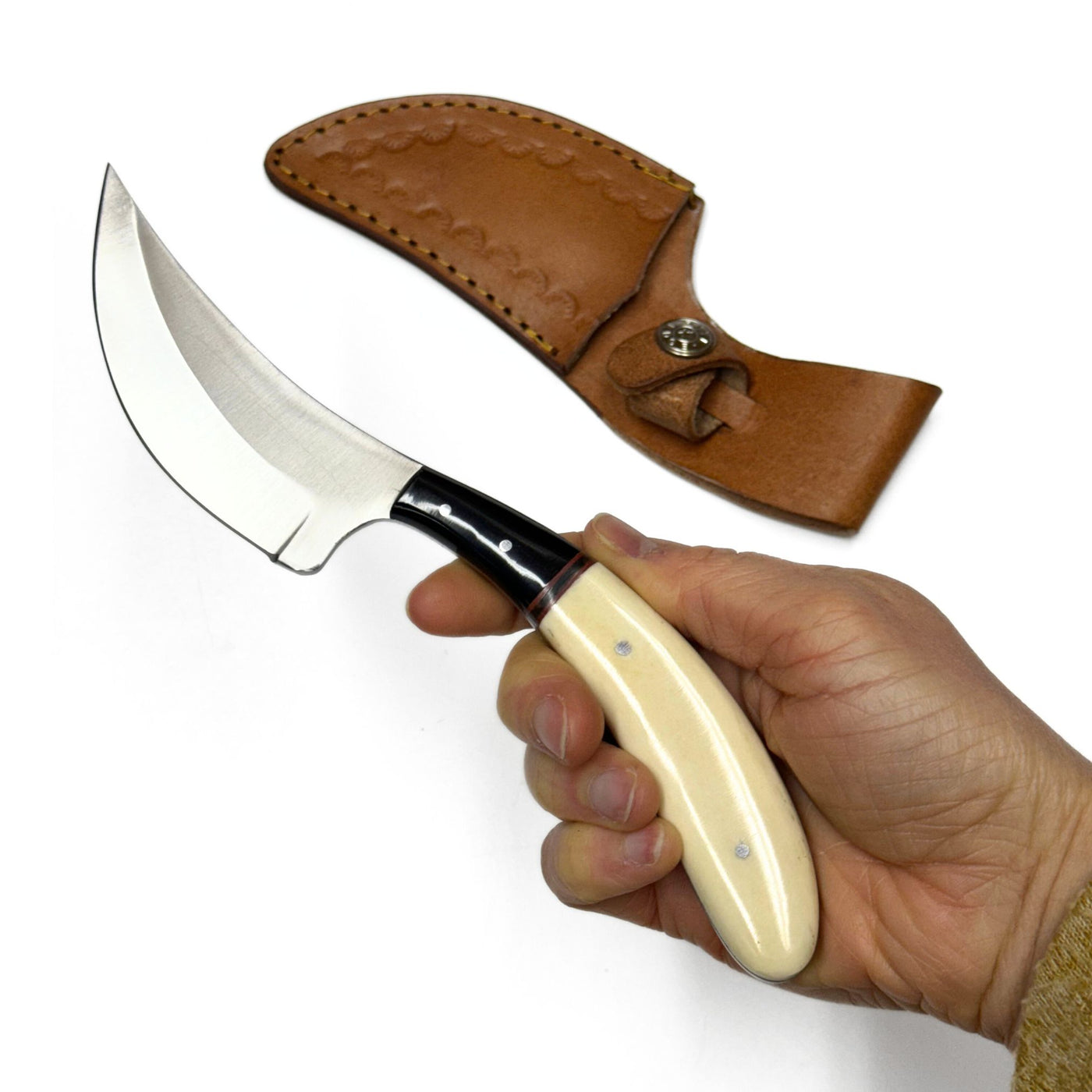 Bird Wing Curved Skinner Knife with Bone Handle — Leather Unlimited