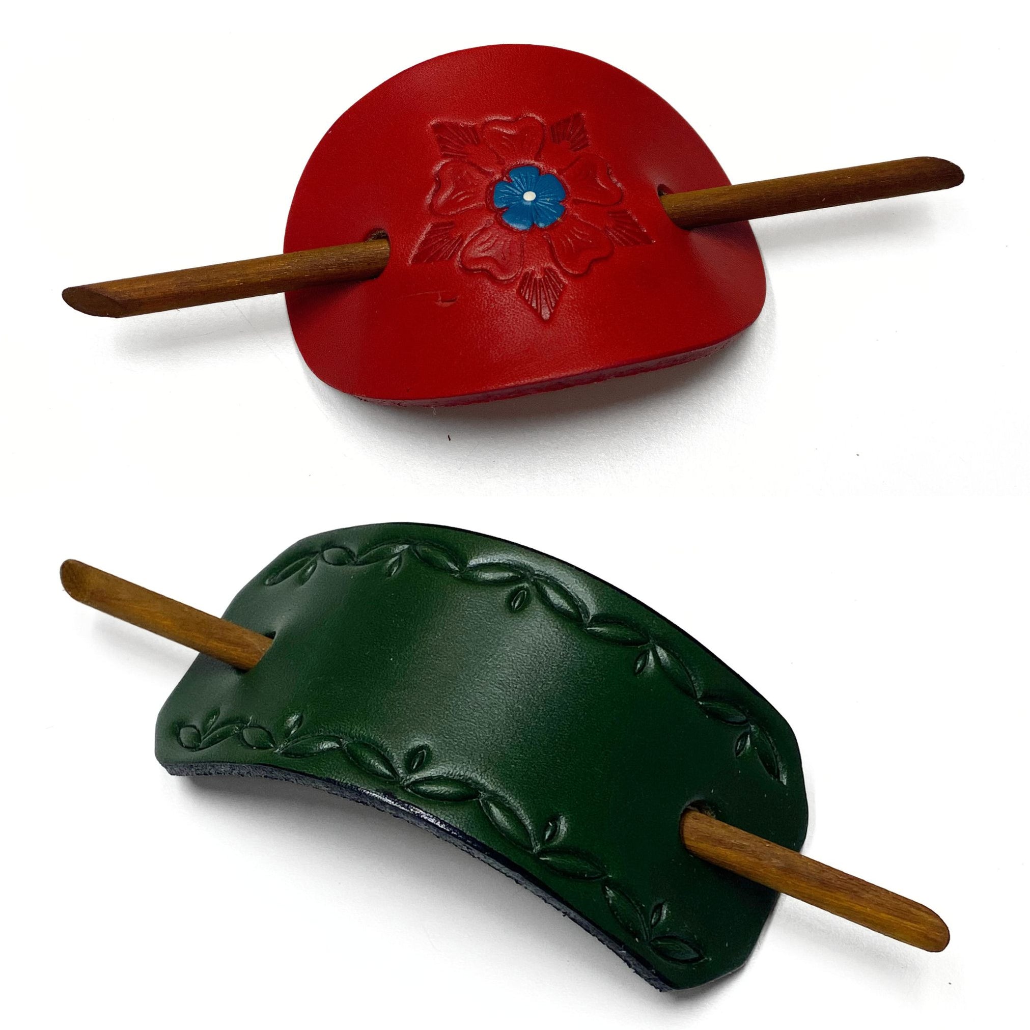 Large & Extra Large Genuine Leather Barrettes with Sticks - Handmade T ...
