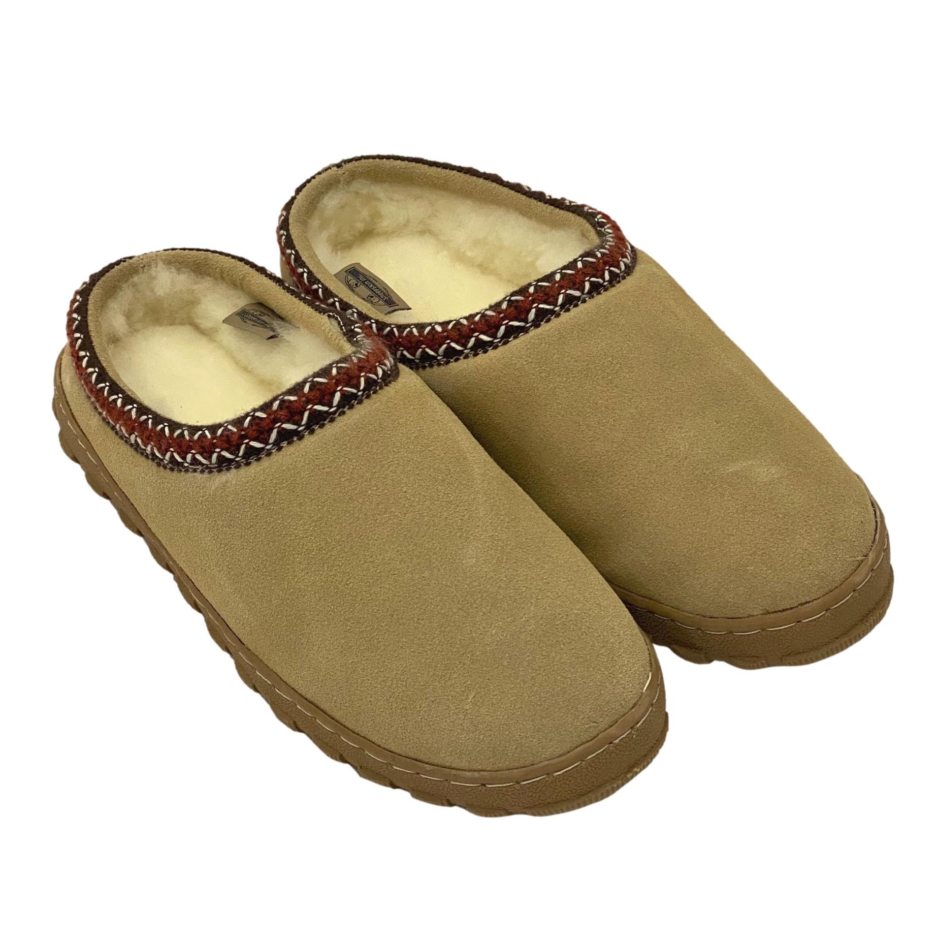 LU Sheepskin Women's Clogs - Shearling Slippers with Geometric Border ...