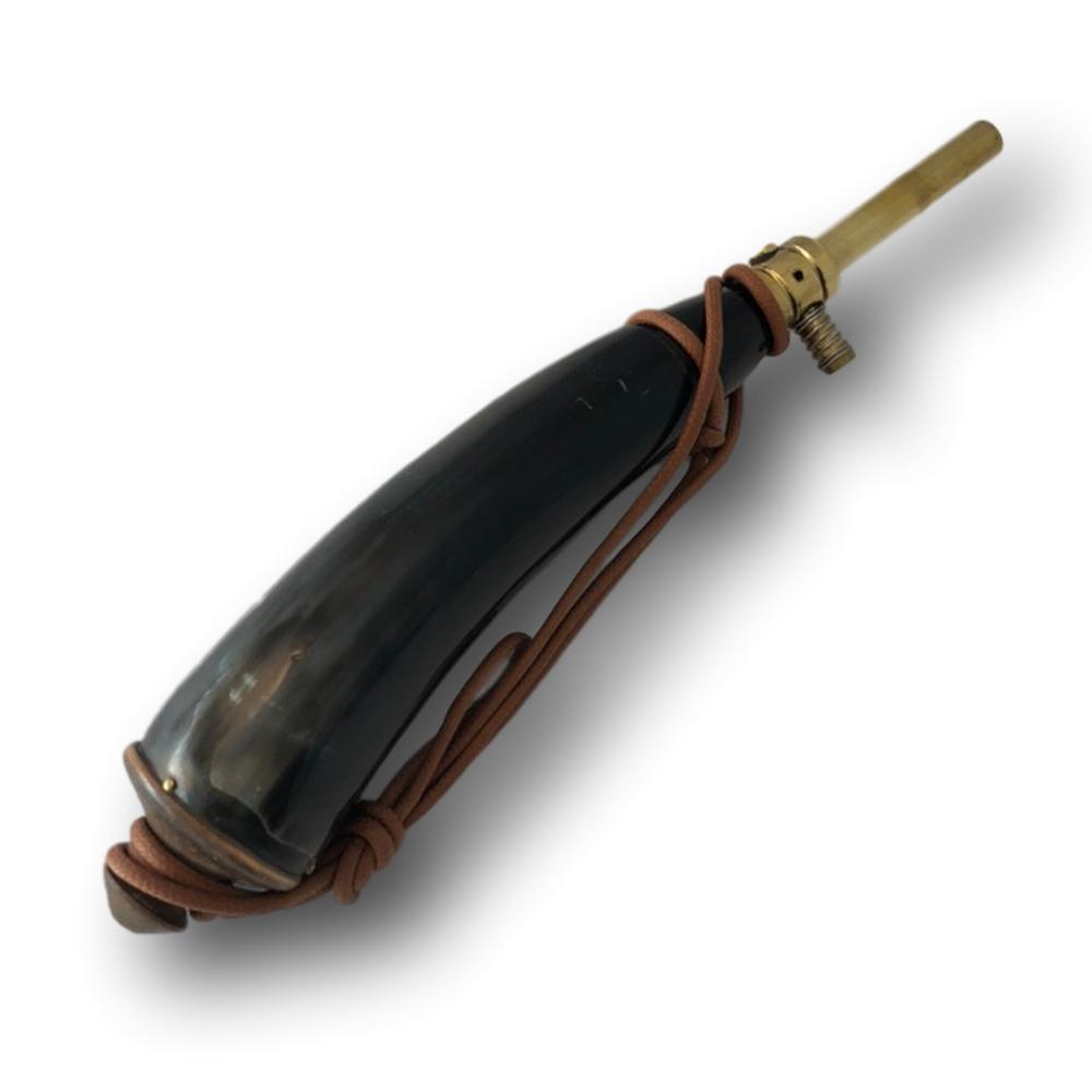 Genuine Buffalo Powder Horn with Easy Brass Loader — Leather Unlimited