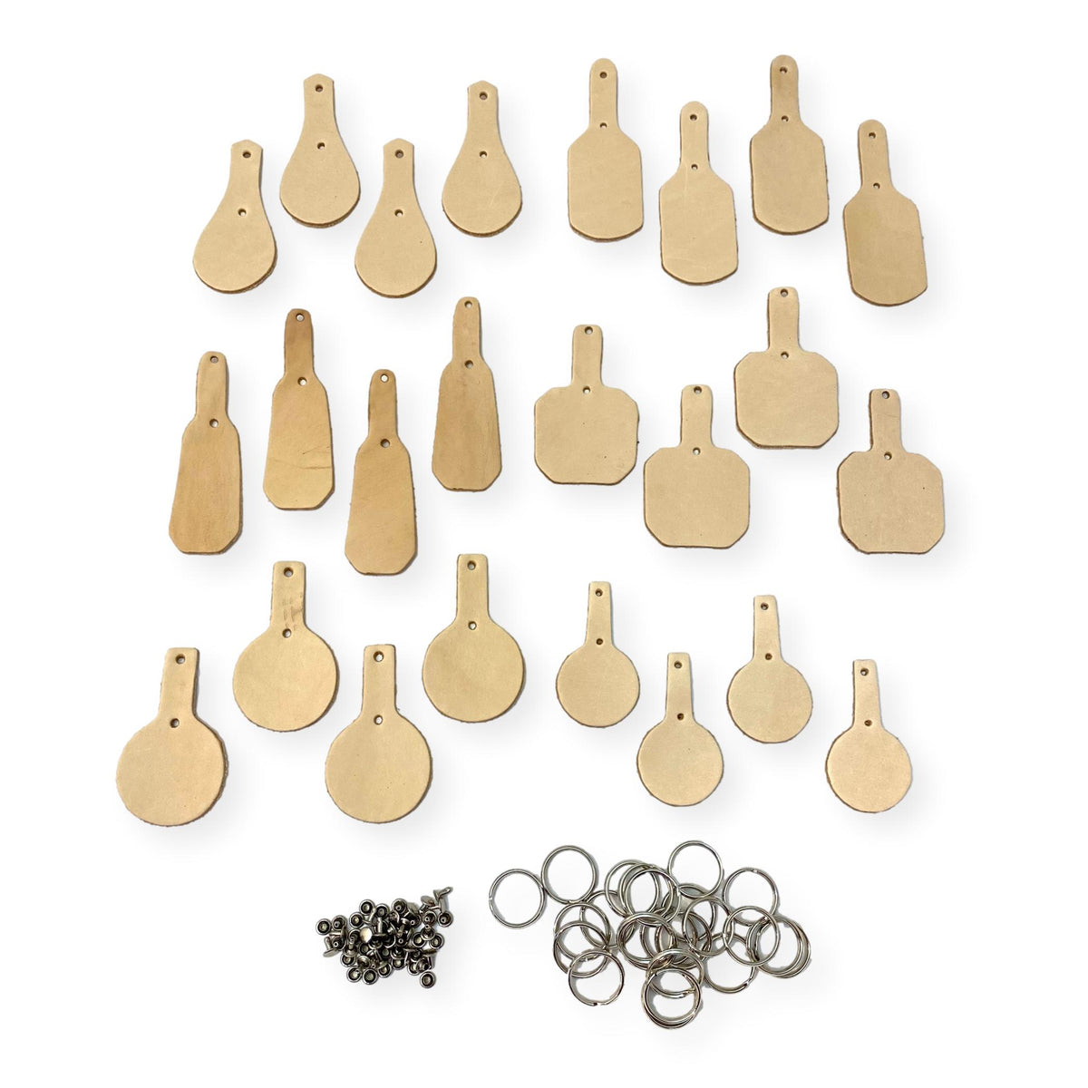 Oak Leather Key Tab Assortment Kit - 24 Piece Vegetable Leather Key Fo ...