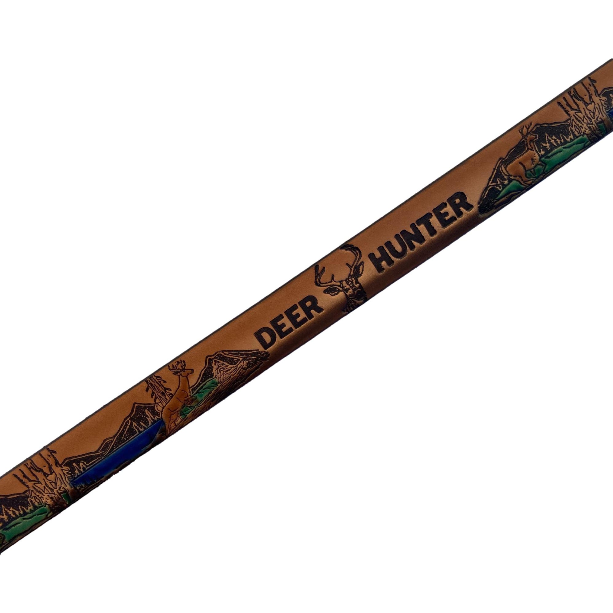 Deer Hunter Themed Deeply Embossed Dyed Leather Belt - 42" to 54 ...