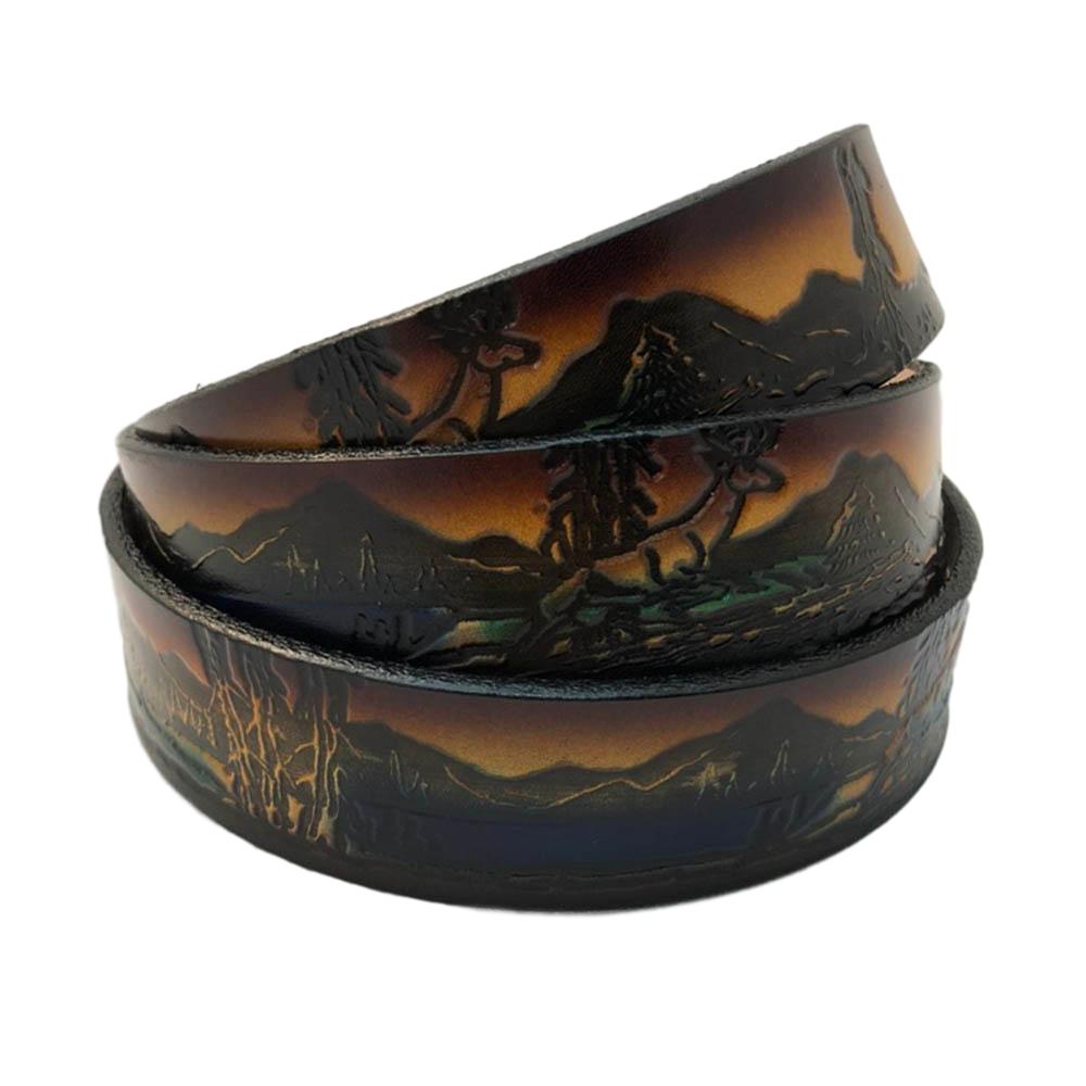 Deer Themed Deeply Embossed Dyed Leather Belt - 42" to 54" | Leather ...