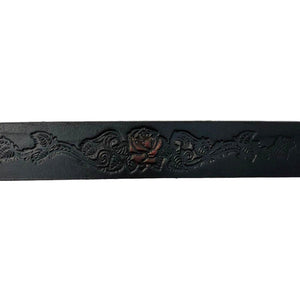 Red Rose Rider Themed Deeply Embossed Dyed Leather Belt - 42" to 54 ...