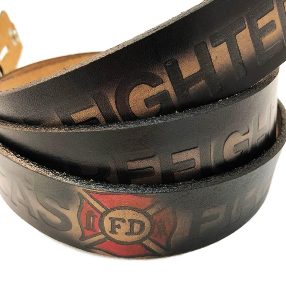 Firefighter Pride Deeply Embossed Dyed Leather Belt - 42" to 54" unsiz ...